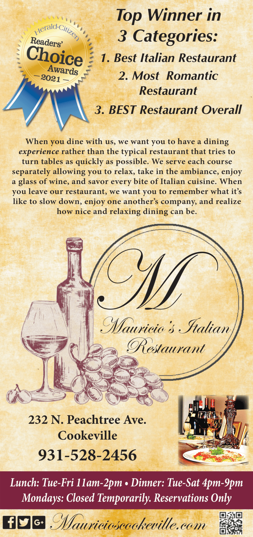 Menu - Authentic Italian Dishes and Fine Wines