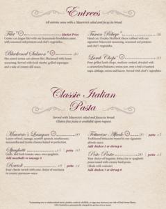 Menu - Authentic Italian Dishes and Fine Wines